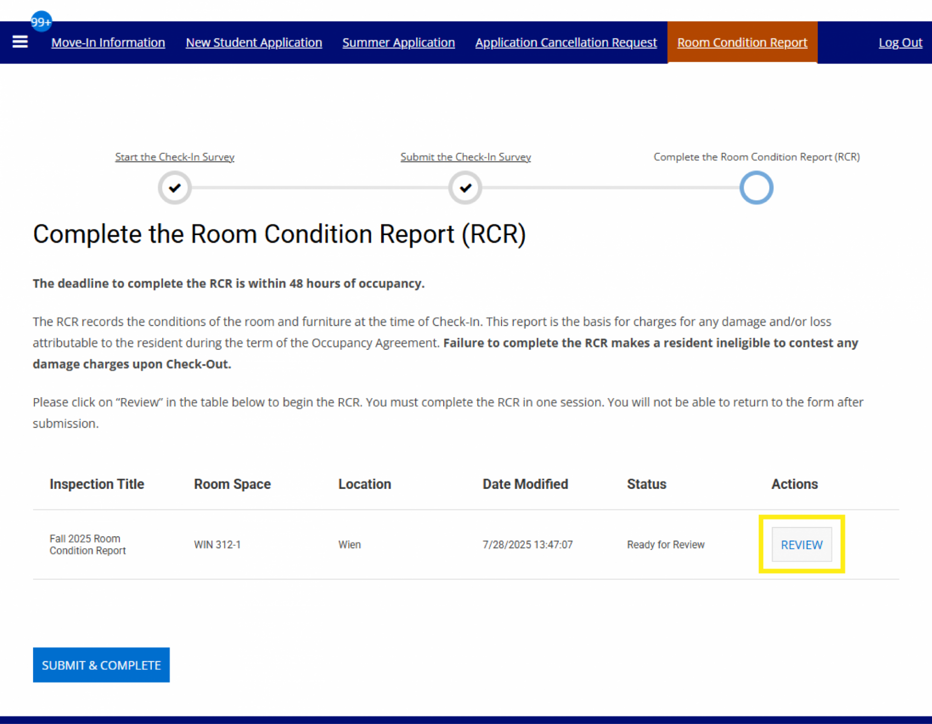 Room Condition Report (RCR) | Columbia Housing